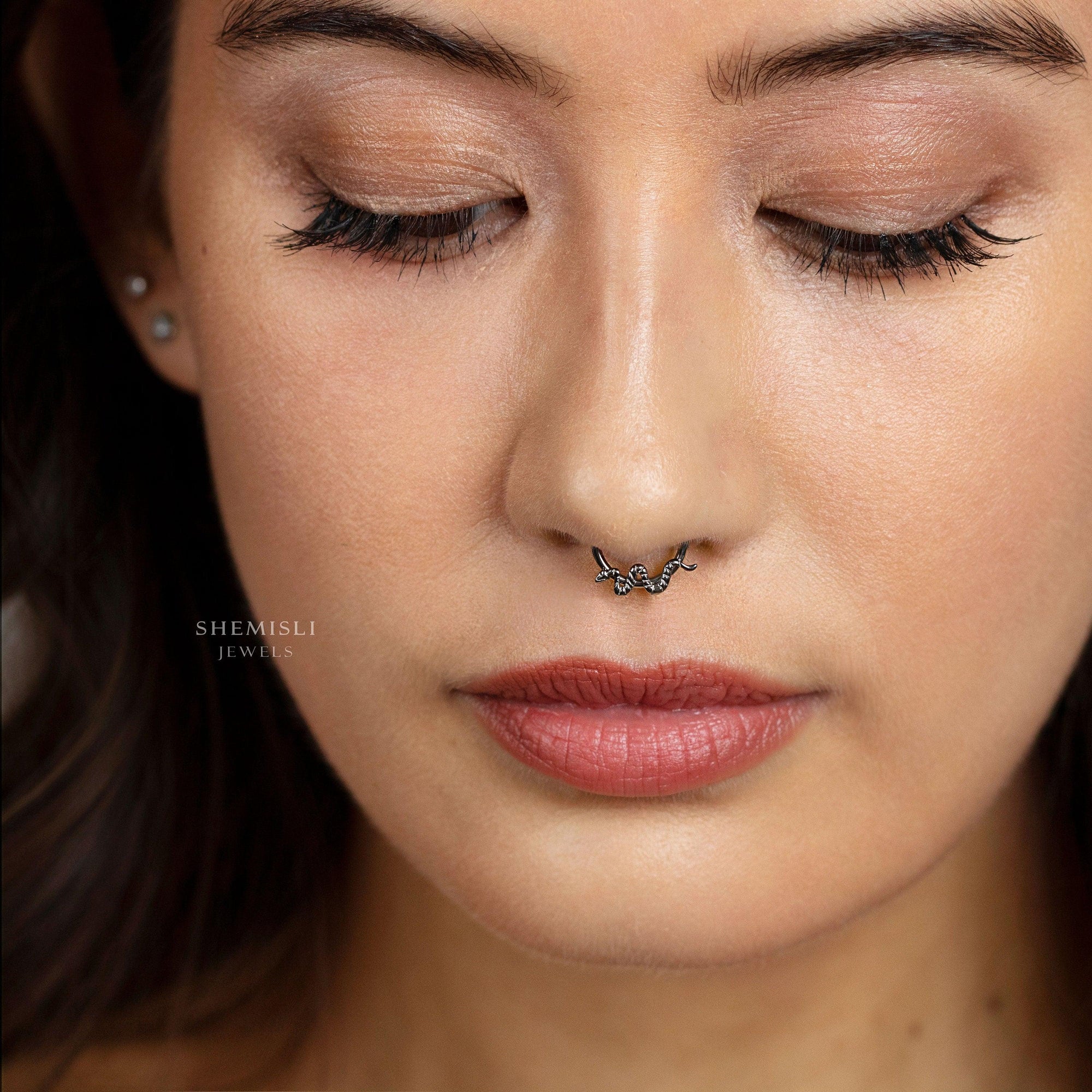 Snake Septum Ring, Serpent Daith Hoop, Hinged Clicker Hoop, 16ga 8mm o ...