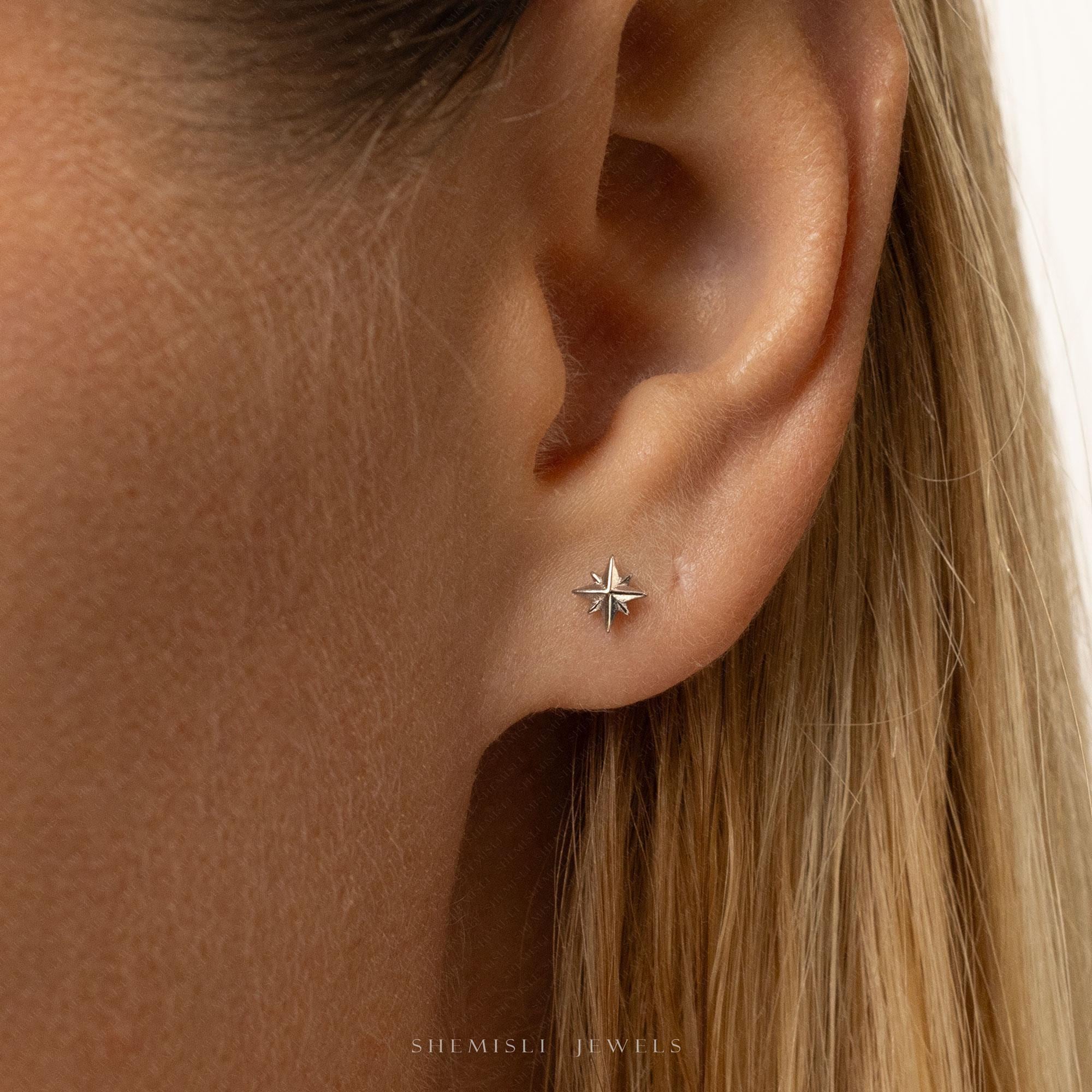 Tiny 8 point Star Threadless Flat Back Earring, 20,18,16ga, 5-10mm ...