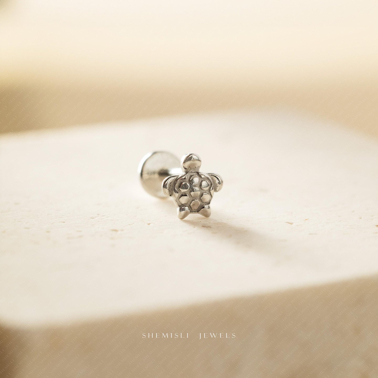 Super Tiny Sea Turtle Threadless Flat Back Tragus Stud, 20,18,16ga, 5-10mm Unisex, Stainless ...
