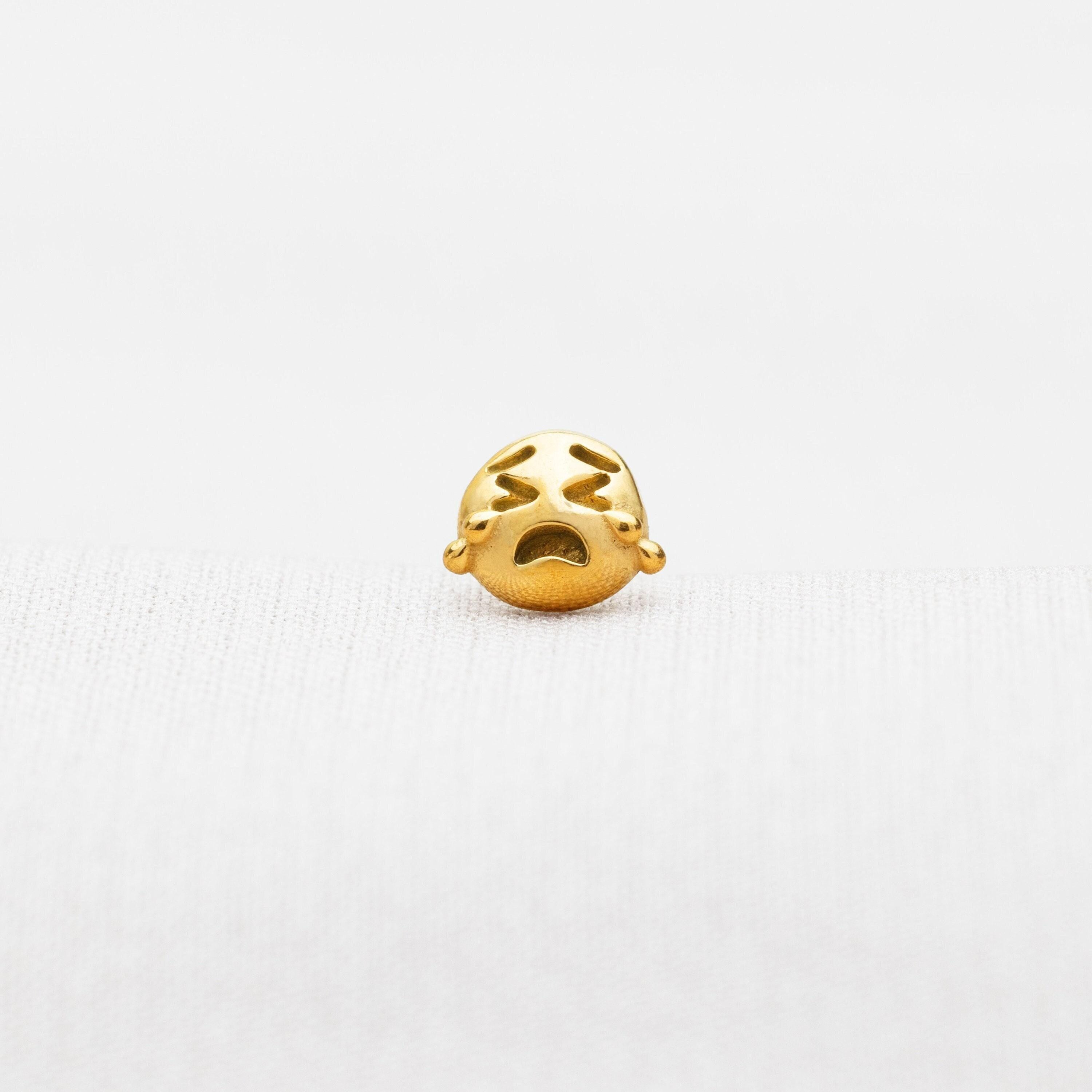 Crying Face Emoji Stud, Threadless Flat Back Earring, Minimalist Style ...