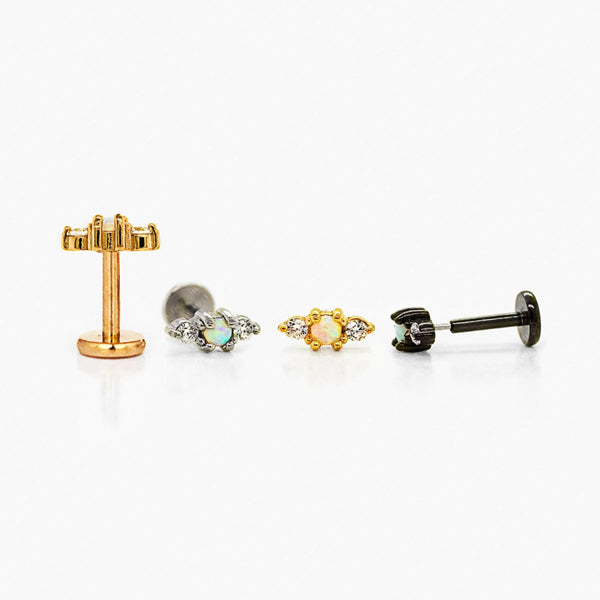 Opal and White Stud, Threadless Flat Back Earring, Minimalist Style, A ...