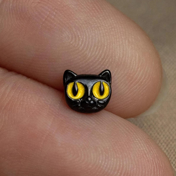 Black Cat Face Stud, Threadless Flat Back Earring, Minimalist Style, A ...