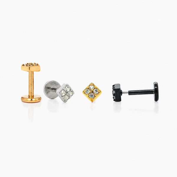 Square Stud, Threadless Flat Back Earring, Minimalist Style, A-SS899 ...
