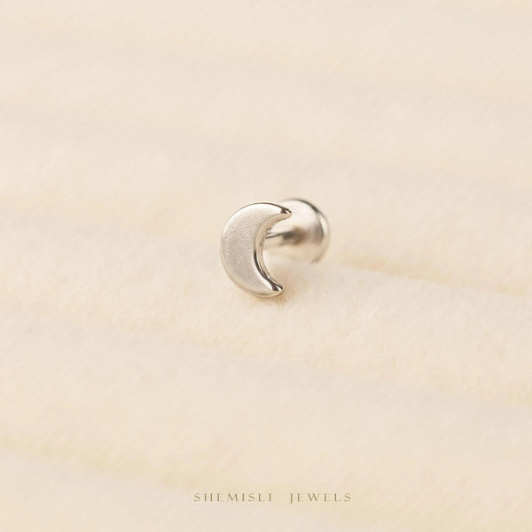 Moon Tragus Stud, Threadless Flat Back Earring, Minimalist Style, A ...