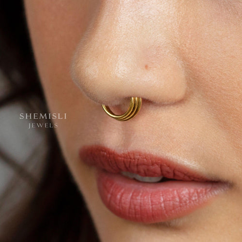 Triple Layered Septum Ring, 3 Layers Stacked, Daith Hoop, Hinged Click ...