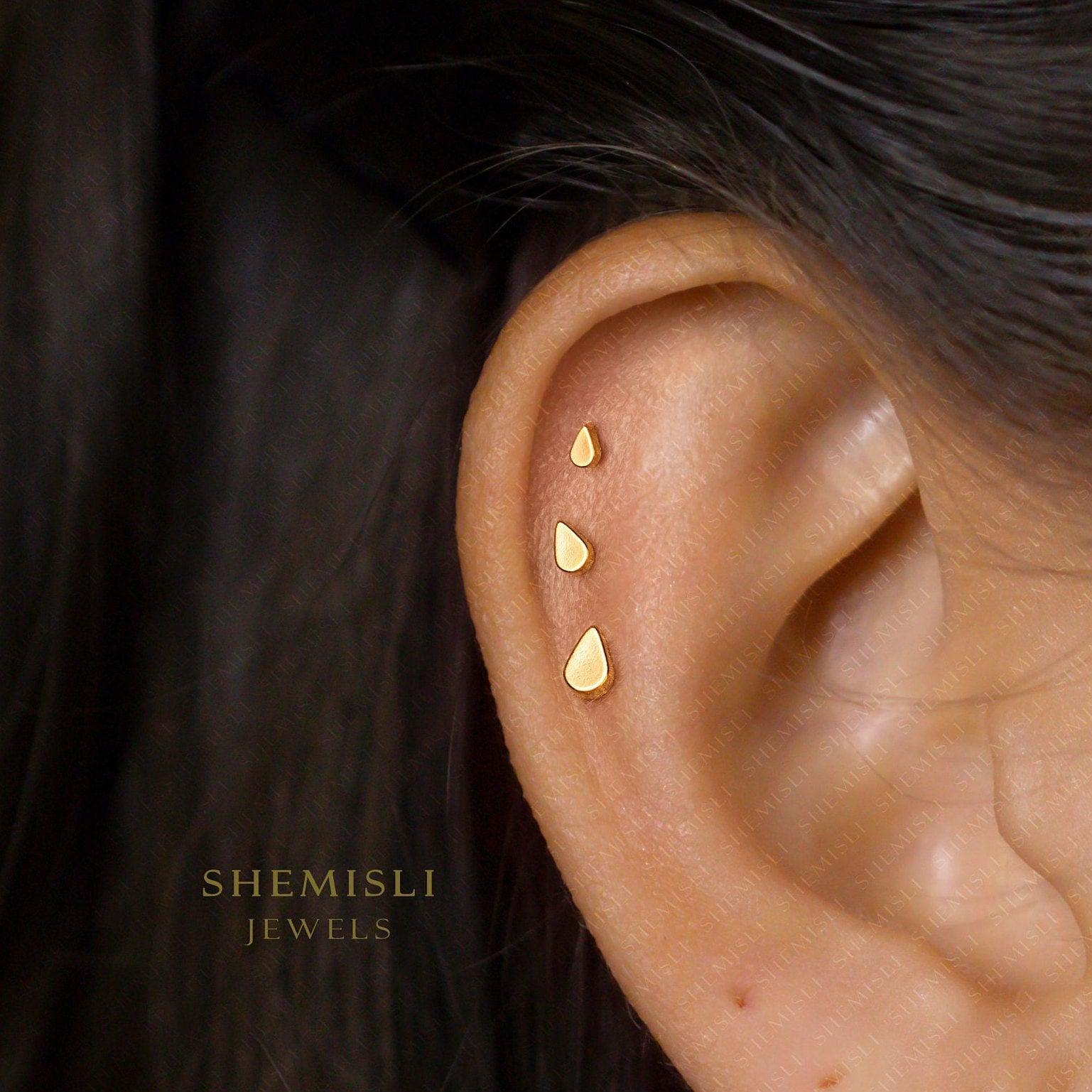 Gold Teardrop Nose Stud, Threadless Flat Back, Minimalist Style, SS723 ...