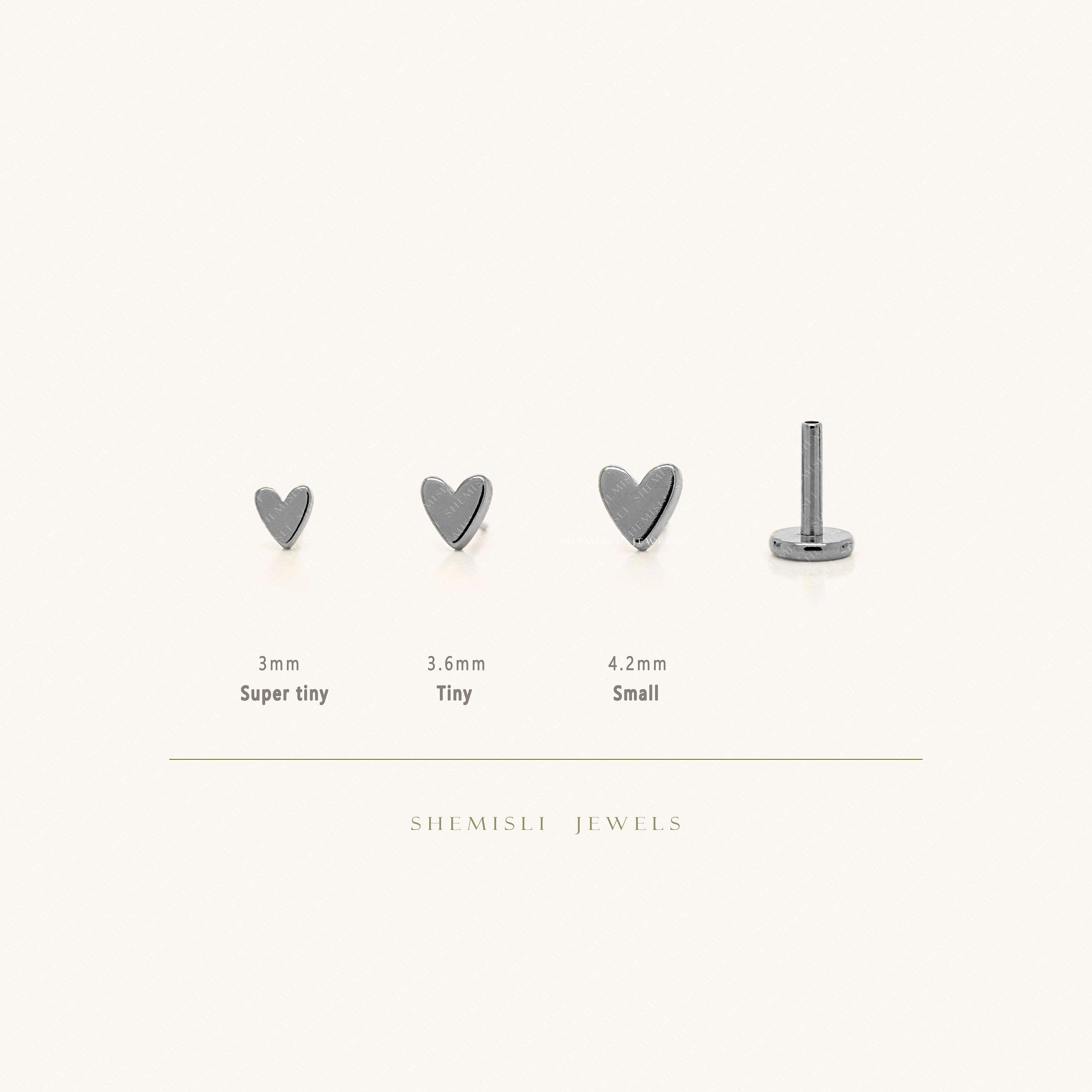 Tiny Heart Shape Steel Threadless Flat Back Earrings, Nose Stud, 20,18 ...