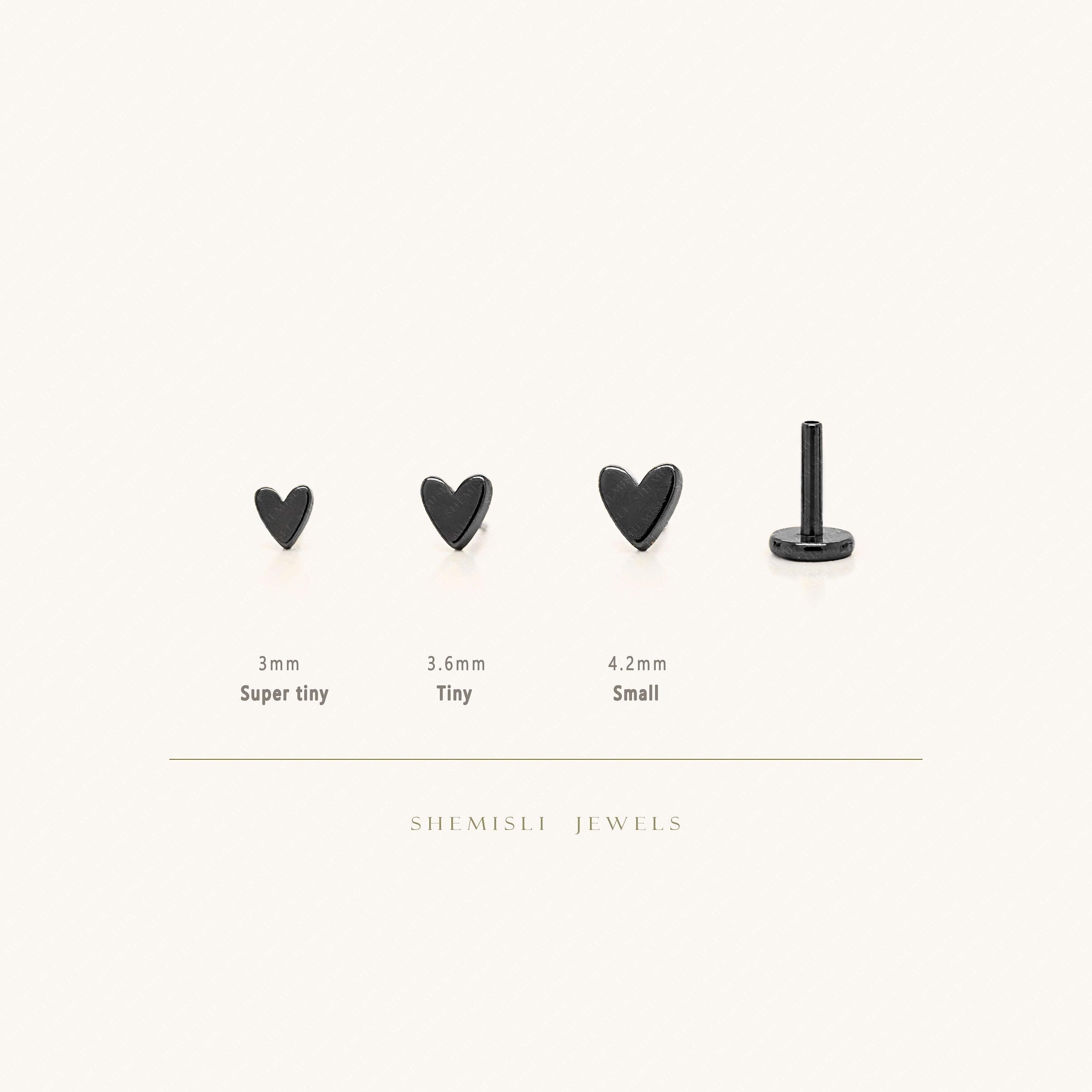 Tiny Heart Shape Black Threadless Flat Back Earrings, Nose Stud, 20,18 ...